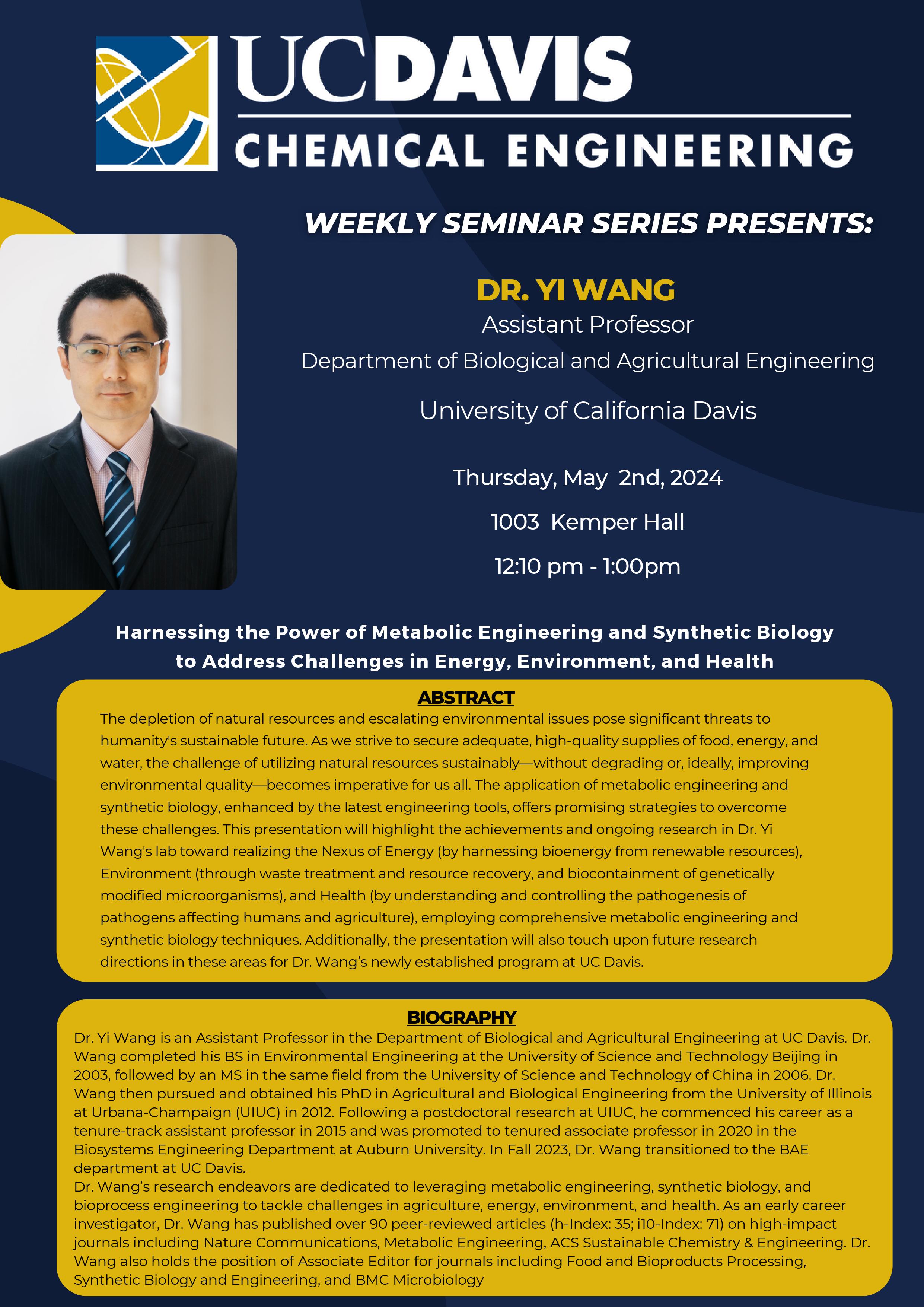 Chemical Engineering Department Weekly Seminar | College of Engineering